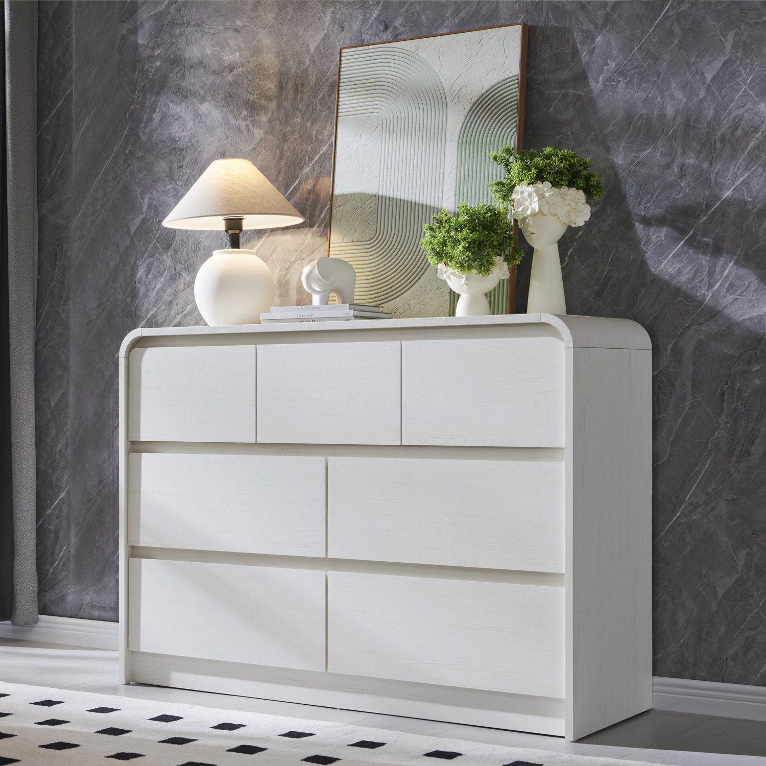 Ebern Designs Modern 7 Drawers Dresser for Bedroom, 47" Wide Wood Dressers & Chests of Drawers w ...